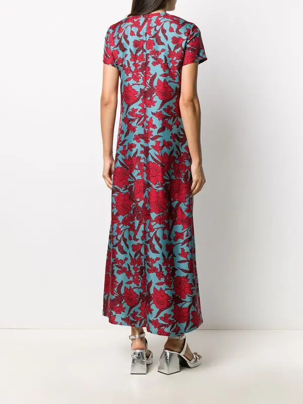 La DoubleJ Floral Print Silk Swing Dress