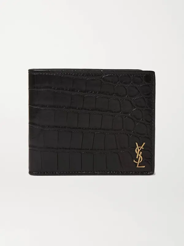 Saint Laurent Logo-appliquéd Croc-effect Leather Billfold Wallet - Black