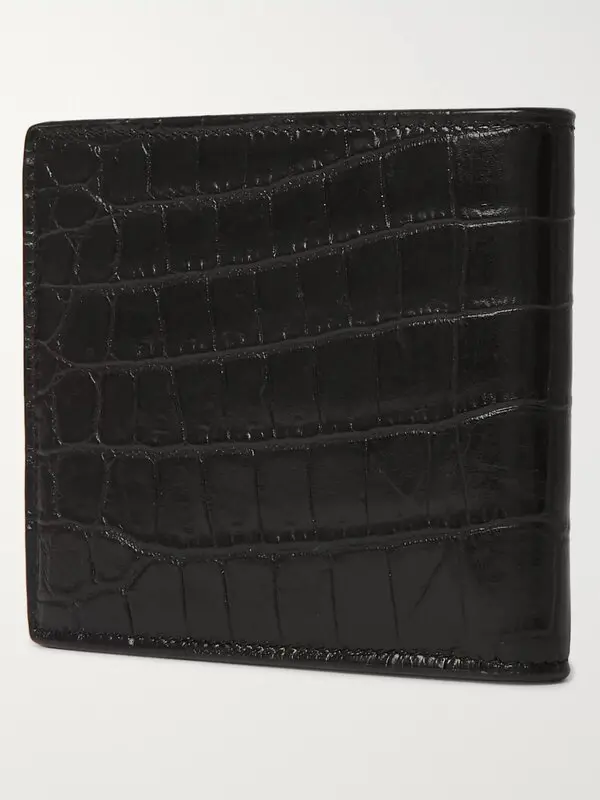 Saint Laurent Logo-appliquéd Croc-effect Leather Billfold Wallet - Black