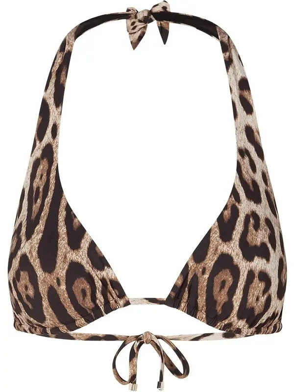 Dolce & Gabbana Leopard-print Triangle Bikini Top - Brown