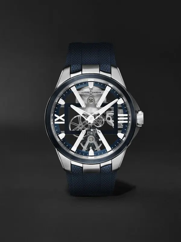 ULYSSE NARDIN Skeleton X Hand-wound 42mm Titanium And Rubber Strap Watch - Blue