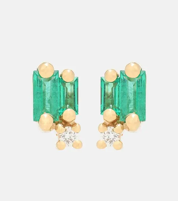 SUZANNE KALAN Fireworks 18kt Gold Earrings With Emeralds And Diamonds - Green