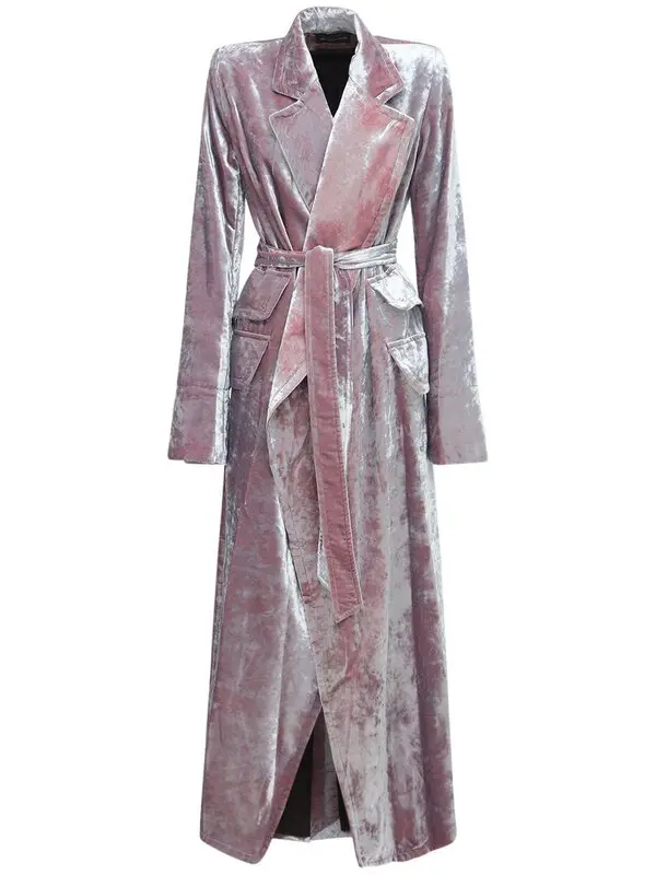 ANN DEMEULEMEESTER Wrap Velvet Long Dust Coat W/ Belt