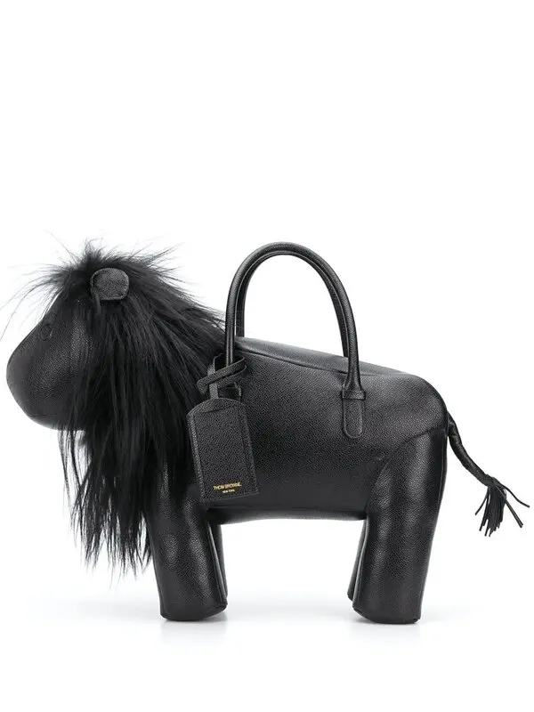 Thom Browne Lion Pebbled Leather Tote - Black