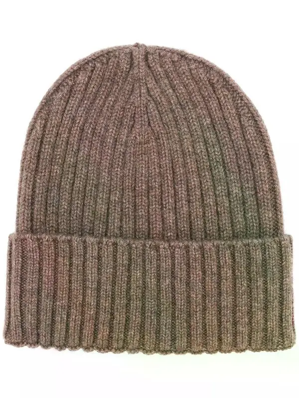 DELL'OGLIO Ribbed Knit Cashmere Beanie Hat - Brown
