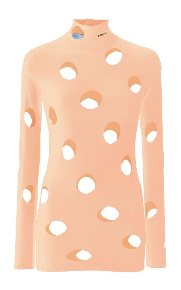 Prada Distressed Jersey Turtleneck Top - Pink