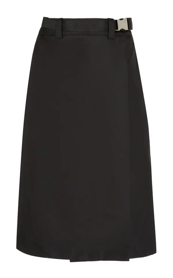 Prada Belted Gabardine Midi Skirt - Black