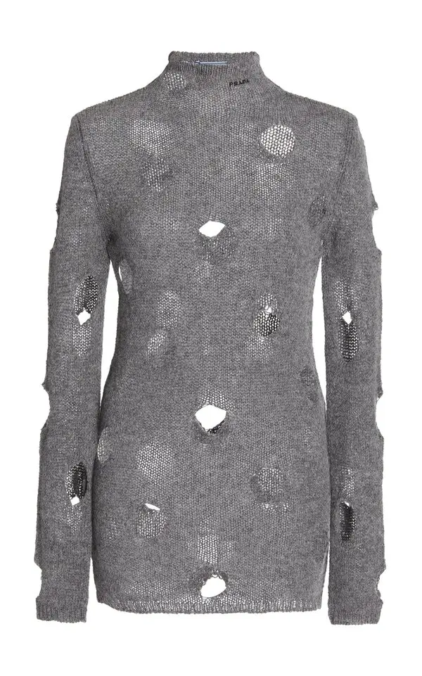 Prada Distressed Wool Turtleneck Top