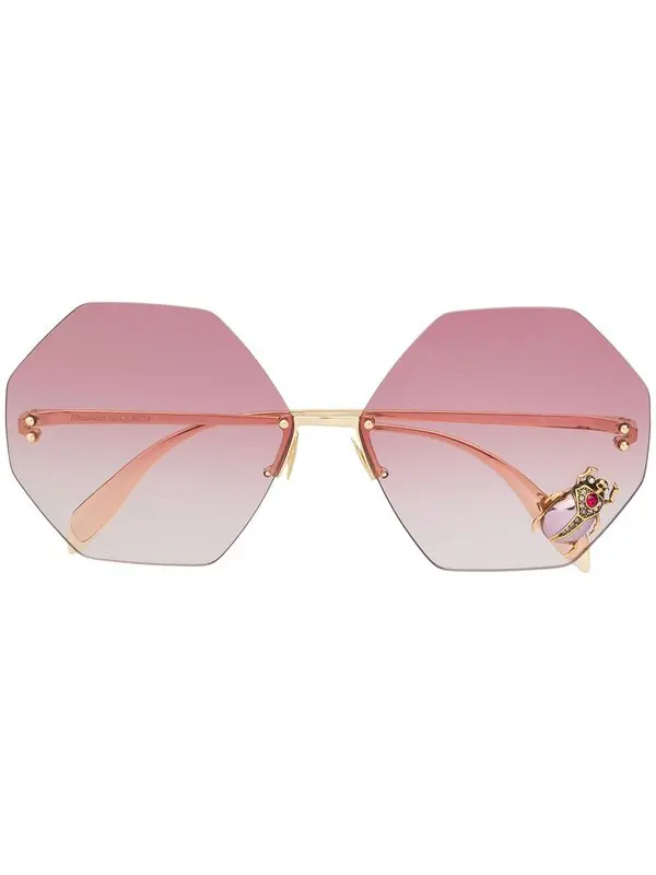 Alexander Mcqueen Scarab-Embellished Sunglasses - Gold  display picture 2