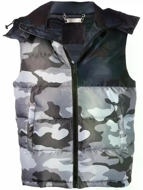 Philipp Plein Camouflage-print Down Gilet - Grey