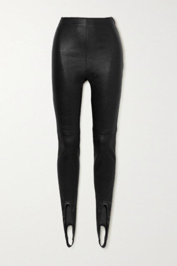 Saint Laurent Leather Stirrup Leggings Black Editorialist