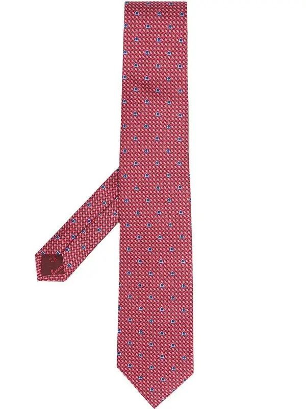 FERRAGAMO Gancini Motif Pointed-tip Neck Tie - Red