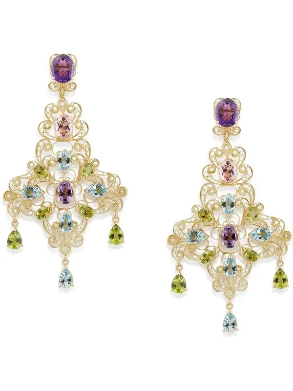 Dolce & Gabbana 18k Yellow Filigree Gemstone Drop Earrings - Gold