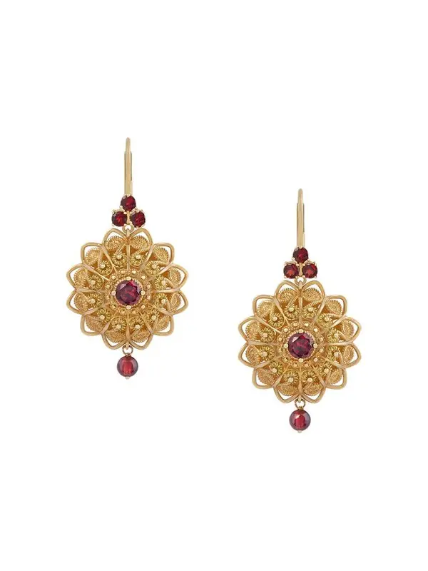 Dolce & Gabbana 18k Yellow Filigree Rhodolite Garnet Earrings - Gold