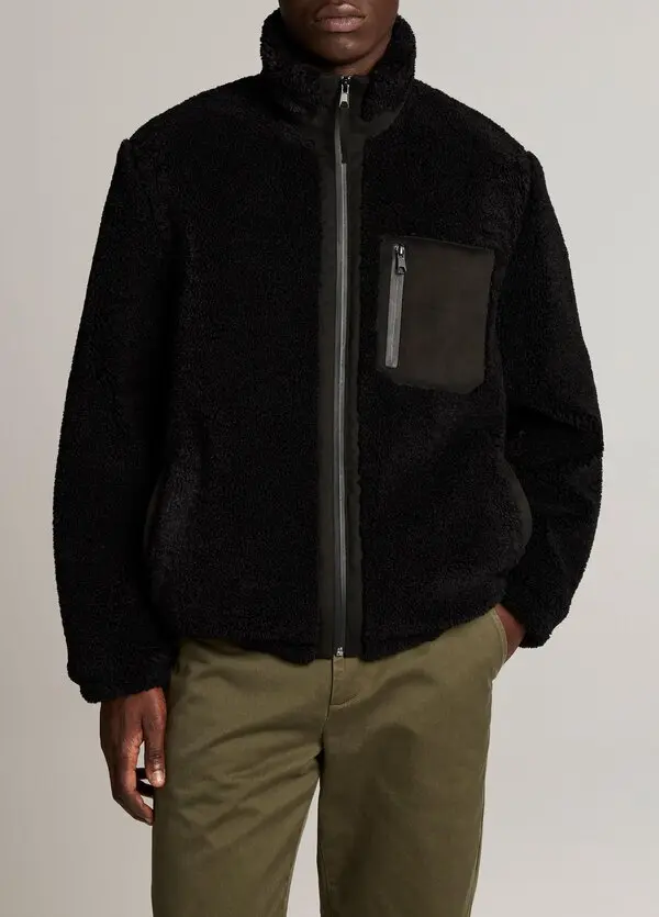 Vince Sherpa Zip Jacket With Bonded Zippers - Black