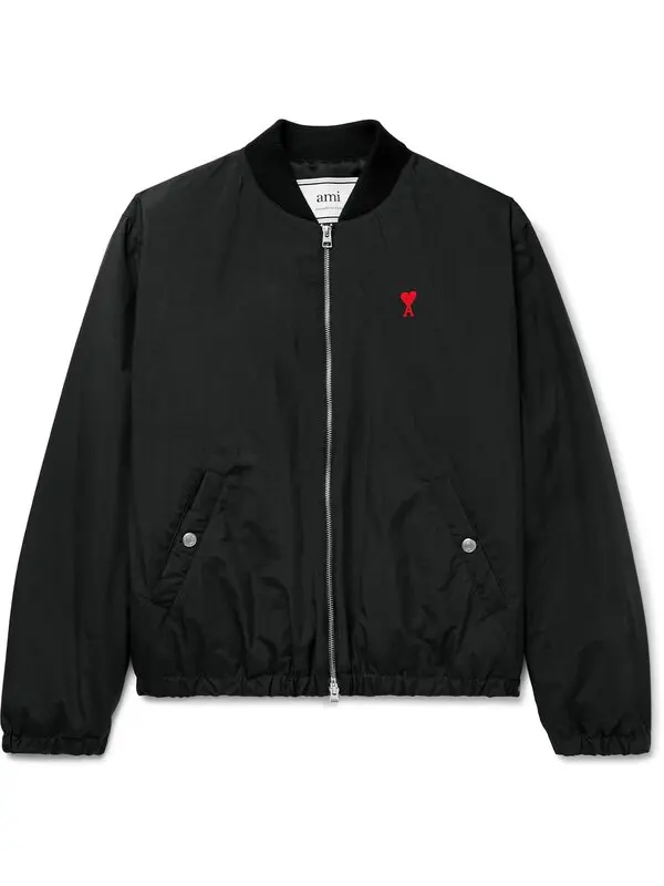 AMI Paris Logo-embroidered Nylon Bomber Jacket