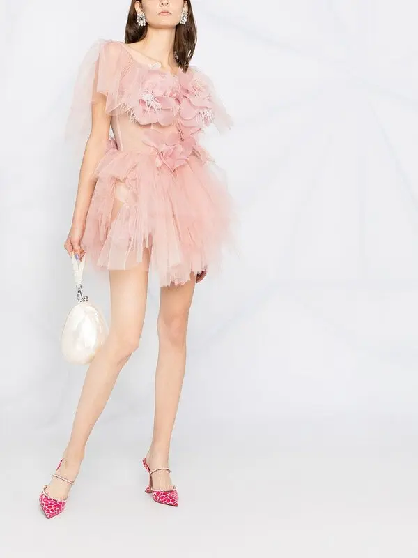 Loulou Floral Appliqu Tulle Minidress In Pink - 39% Off | Editorialist
