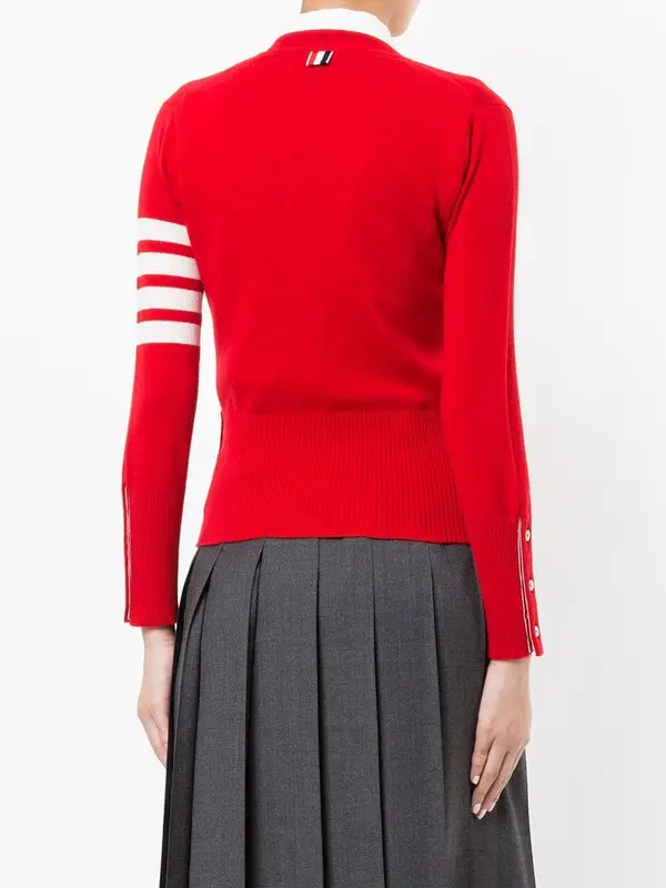 Thom Browne Classic V-neck Cardigan In White 4-bar Stripe In Cashmere