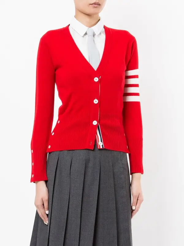 Thom Browne Classic V-neck Cardigan In White 4-bar Stripe In Cashmere