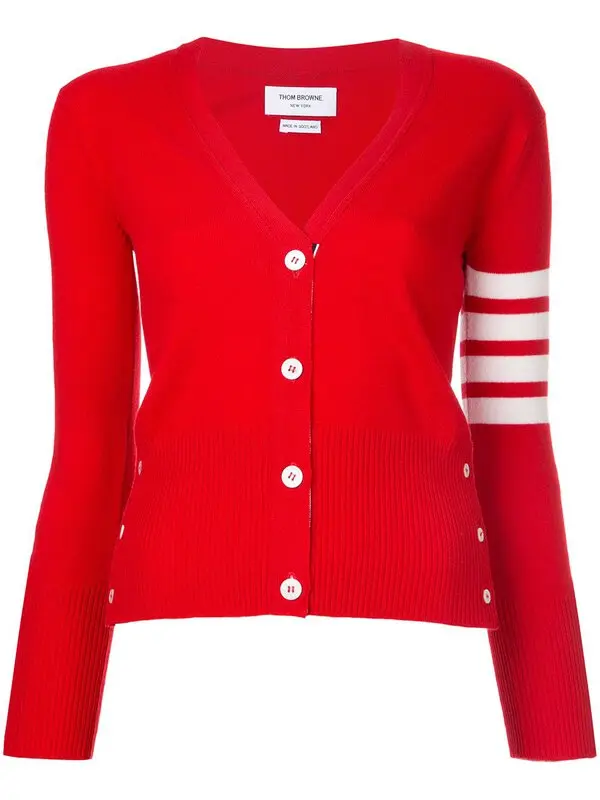 Thom Browne Classic V-neck Cardigan In White 4-bar Stripe In Cashmere