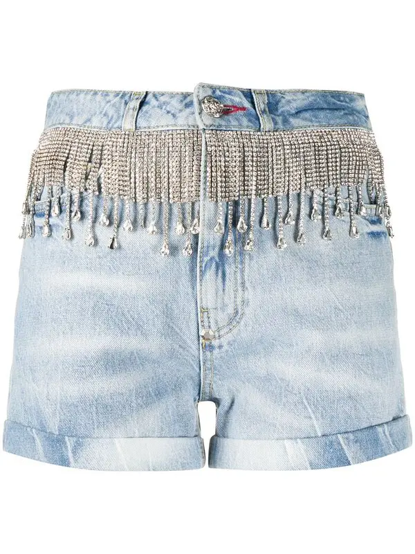 Philipp Plein Crystal-embellished Denim Shorts - Blue
