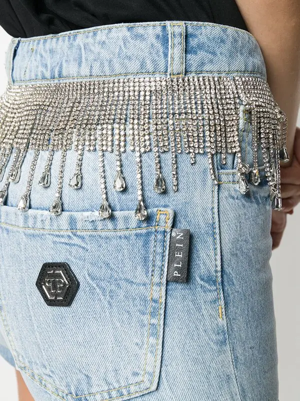 Philipp Plein Crystal-embellished Denim Shorts - Blue