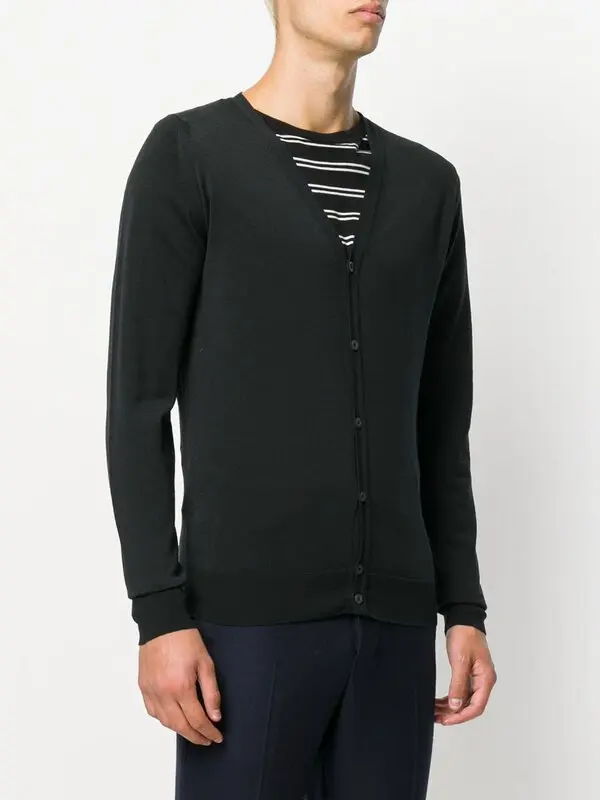 John Smedley V-Neck Merino Wool Cardigan - Black - 9% Off