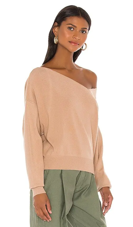 Line & Dot Favorite Off Shoulder Pullover Sweater - Taupe