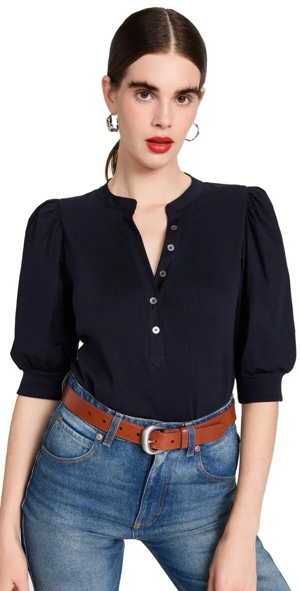 Veronica Beard Coralee Henley Top - Navy