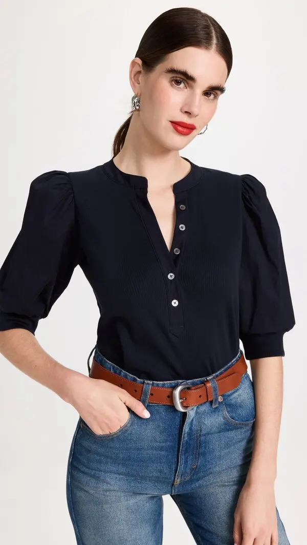 Veronica Beard Coralee Henley Top - Navy