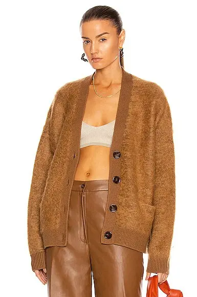 Acne Studios Rives Mohair Cardigan In Brown Toffee Brown