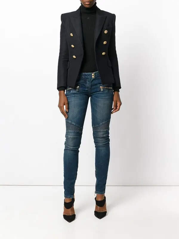 Balmain Stonewashed Denim Biker Jeans