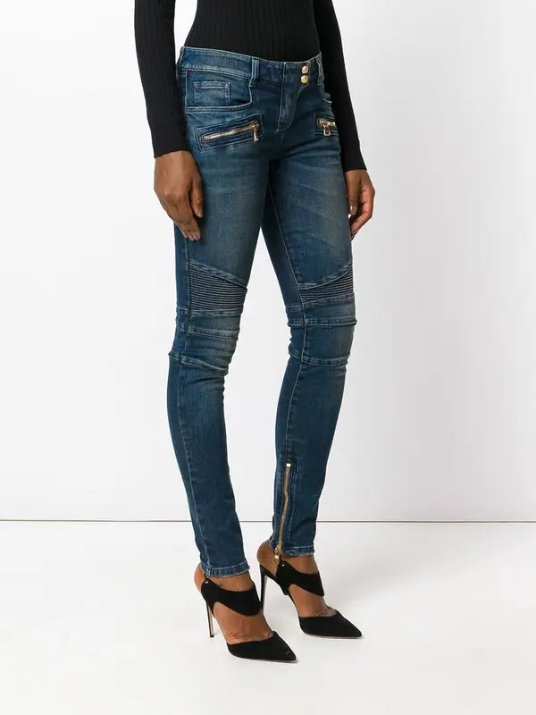 Balmain Stonewashed Denim Biker Jeans