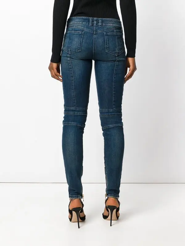 Balmain Stonewashed Denim Biker Jeans