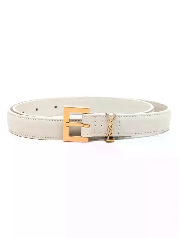 Saint Laurent Cassandre Leather Belt - Neutrals