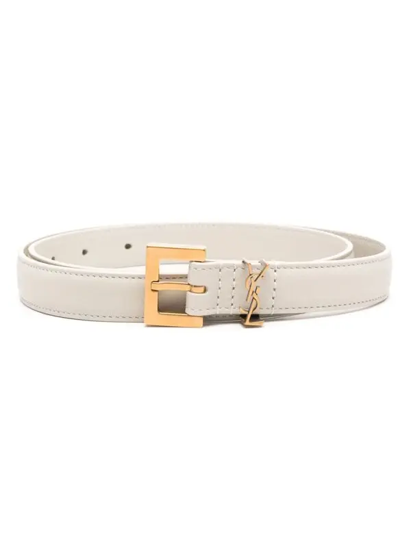 Saint Laurent Cassandre Leather Belt - White