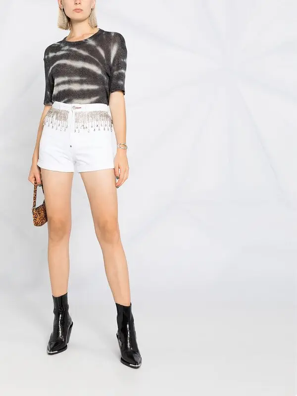 Philipp Plein Crystal-embellished Denim Shorts - White