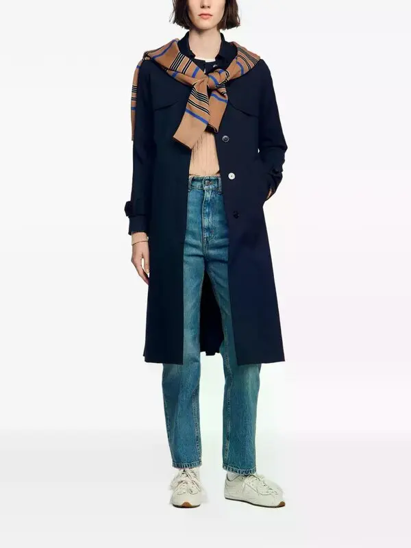 Sandro Trench Coat With Pleated Inset - Blue