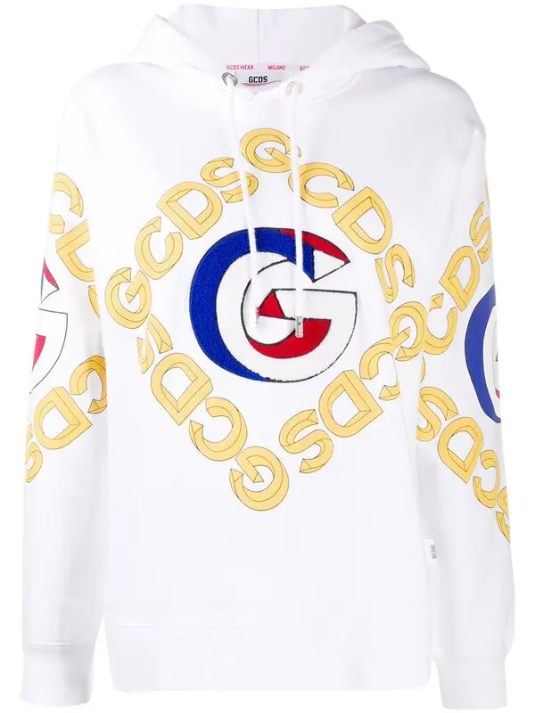 Gcds College Logo Print Hoodie - White