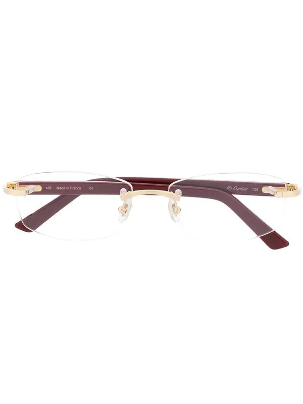 Cartier Rimless Rectangular Optical Glasses - Red