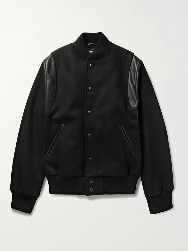 Golden Bear Hayes Leather-panelled Melton Virgin Wool-blend Varsity Jacket - Black