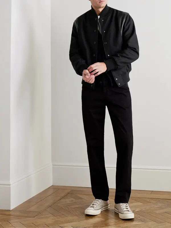 Golden Bear Hayes Leather-panelled Melton Virgin Wool-blend Varsity Jacket - Black
