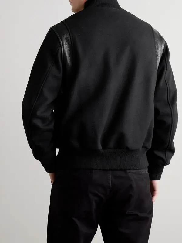 Golden Bear Hayes Leather-panelled Melton Virgin Wool-blend Varsity Jacket - Black