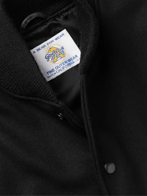 Golden Bear Hayes Leather-panelled Melton Virgin Wool-blend Varsity Jacket - Black