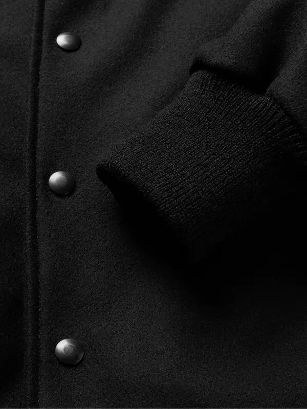 Golden Bear Hayes Leather-panelled Melton Virgin Wool-blend Varsity Jacket - Black