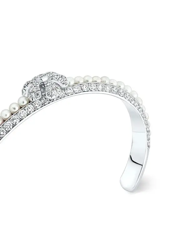 DAVID MORRIS 18kt Diamond And Pearl Bangle - Silver