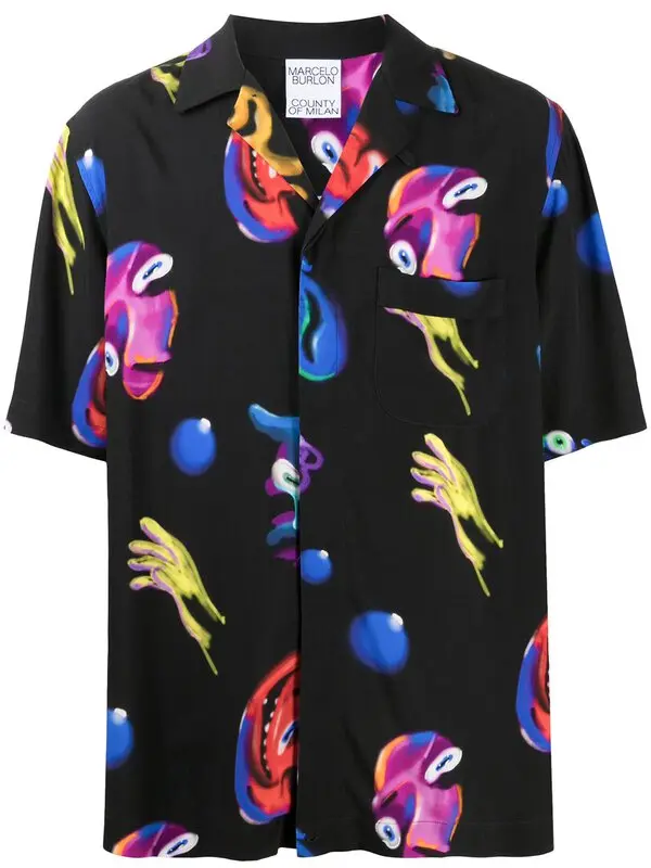 COUNTY OF MILAN Crazy Faces Print Shirt