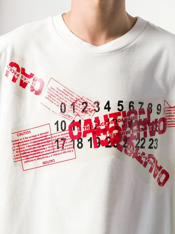 Maison Margiela Caution Tape Print T-Shirt - White | Editorialist