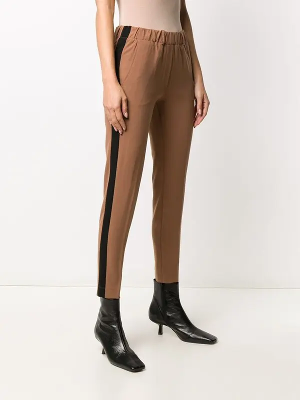 BLANCA VITA Side-stripe Slim Trousers - Brown