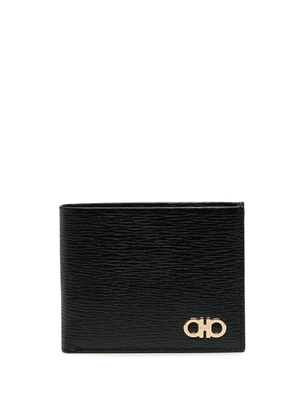 FERRAGAMO Gold-tone Logo Plaque Wallet - Black